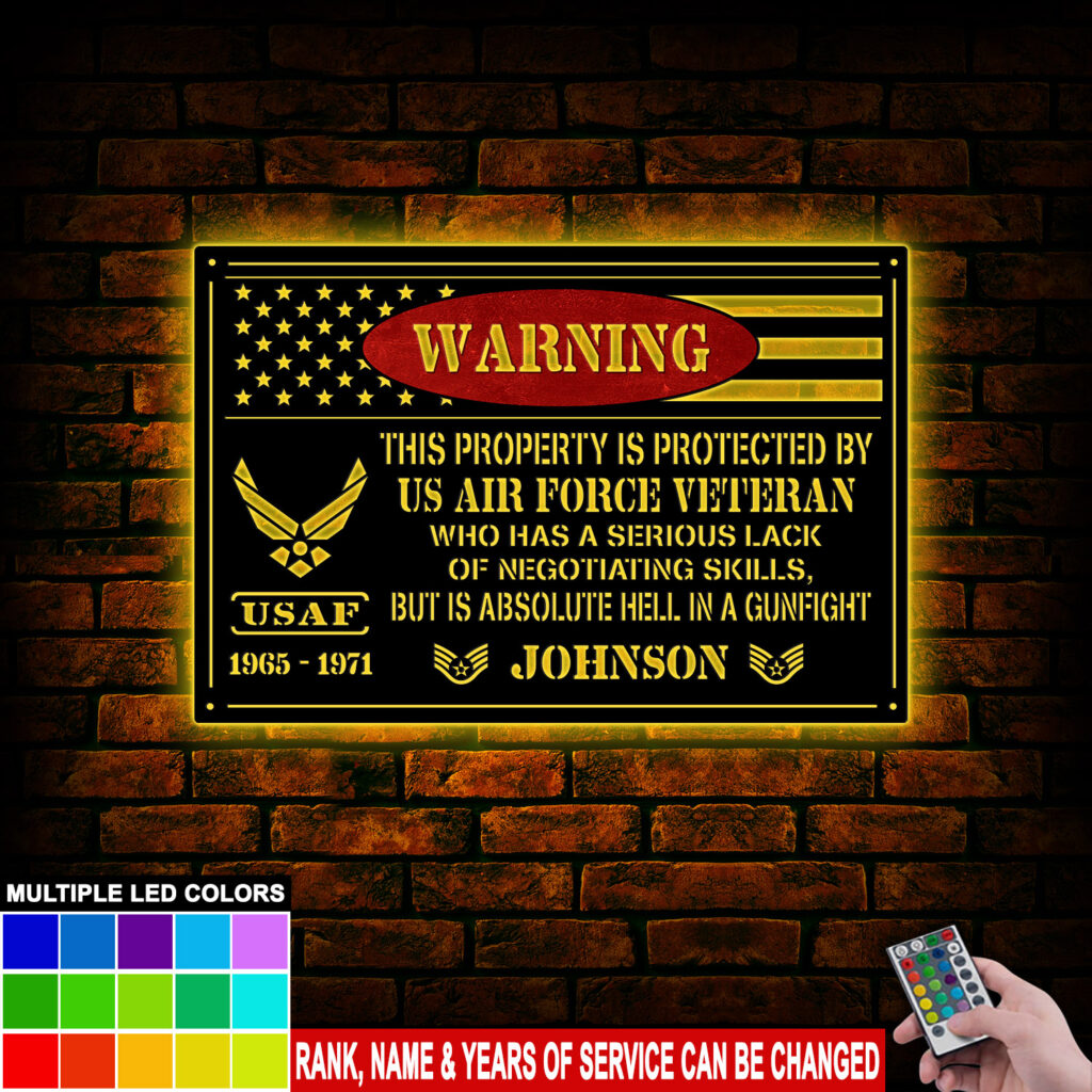 US Air Force , E 8 Air Force Senior Master Sergeant – LED Metal Sign 14×14 inch – Proud US Veteran