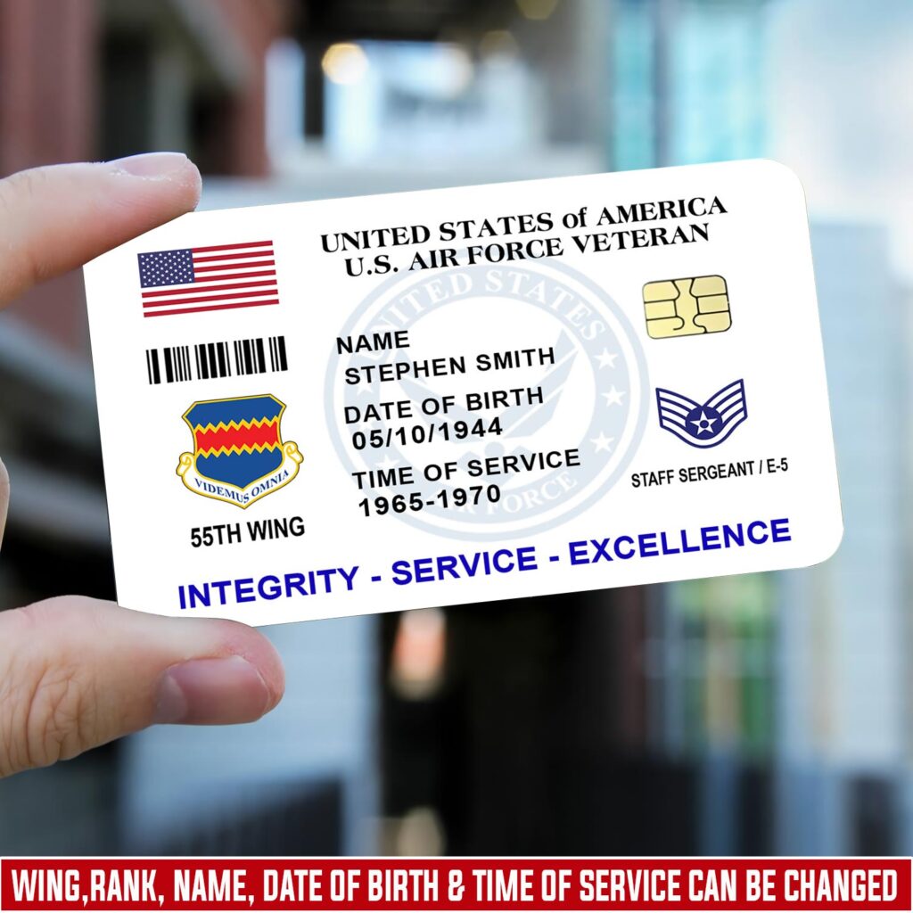 Air Force Wing, E 8 Air Force Senior Master Sergeant – Printed Metal Card – Proud US Veteran